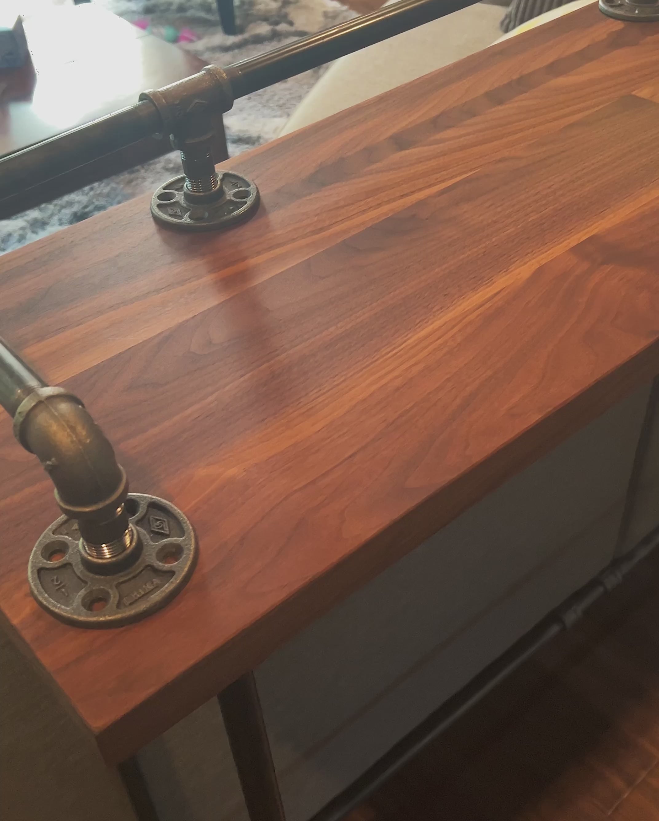 Industrial Hardwood Walnut Bar Table with Drink Rail – JT Industrial ...