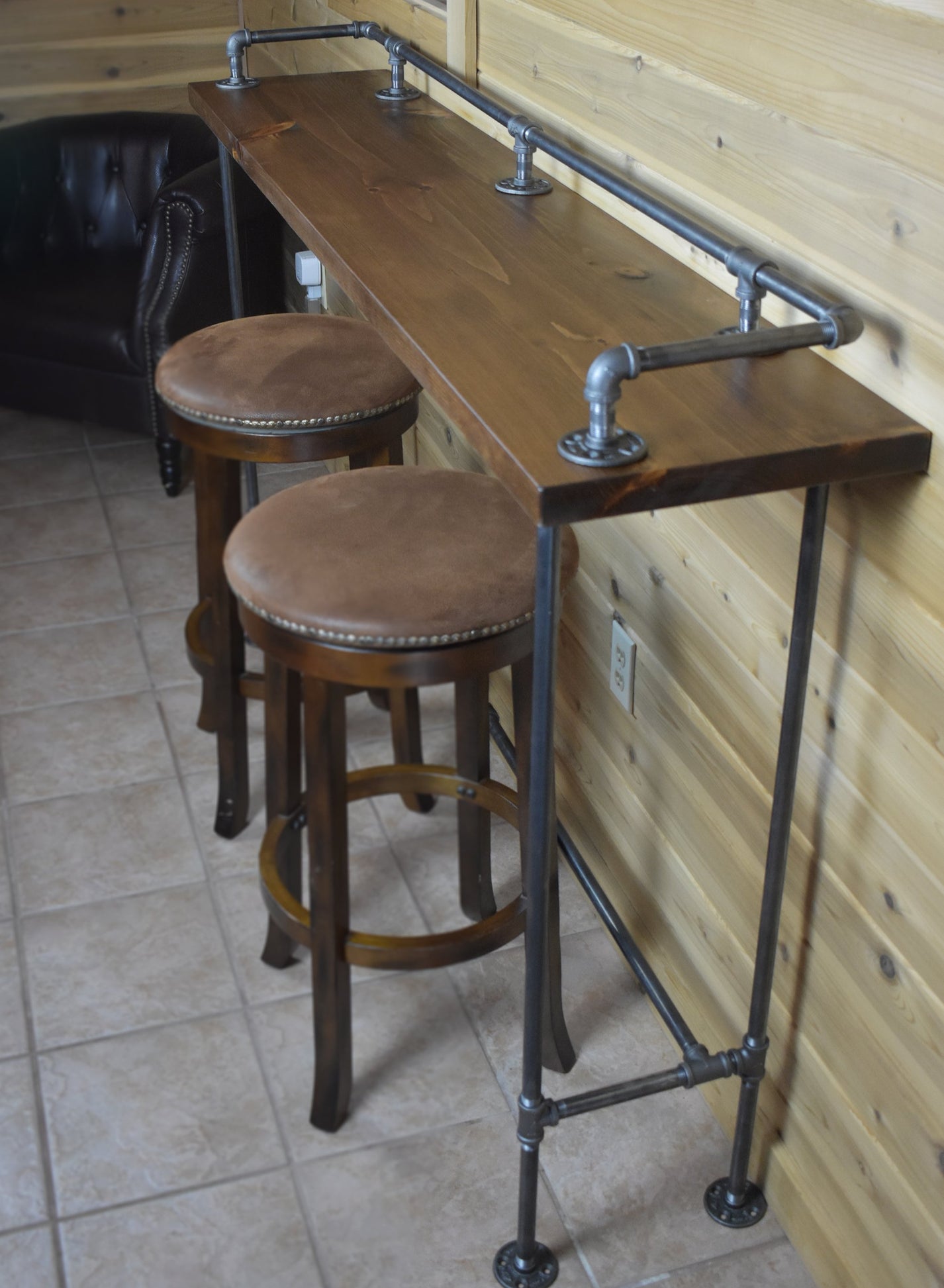 Industrial Farmhouse Tall Breakfast Bar Wood Table with Iron Pipe Drink ...