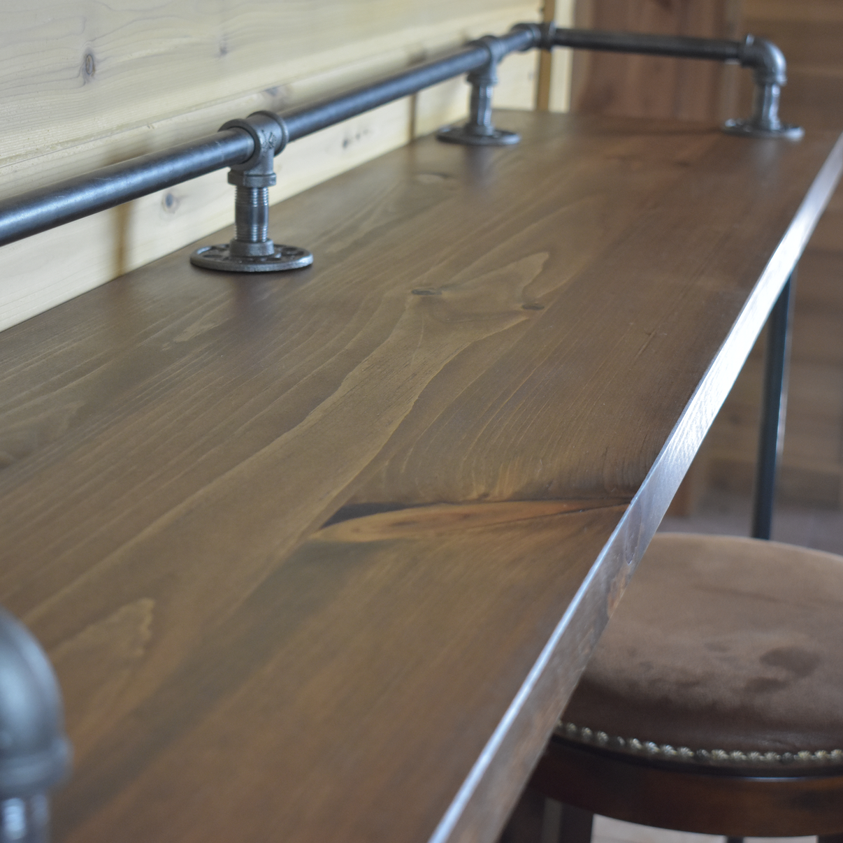 Industrial Farmhouse Tall Breakfast Bar Wood Table with Iron Pipe Drink ...