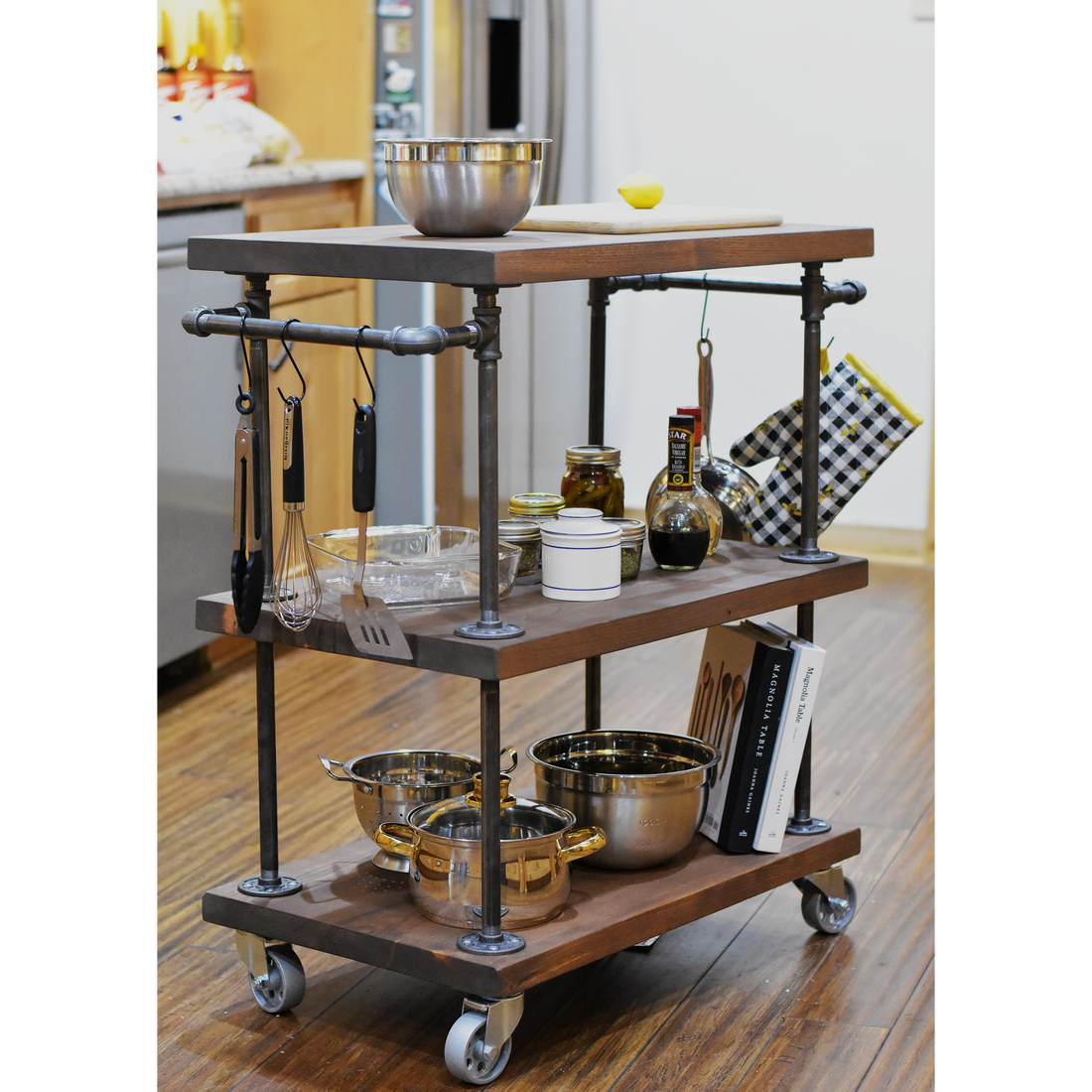 Industrial Farmhouse Kitchen Island with Casters and Handles – JT ...